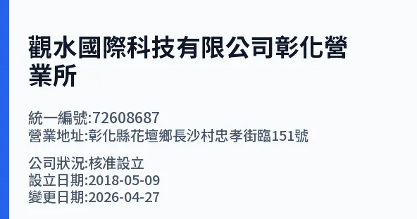 觀水國際科技有限公司彰化營業所的照片-統編 72608687(彰化縣) 公司登記資料與營業項目詳細圖表