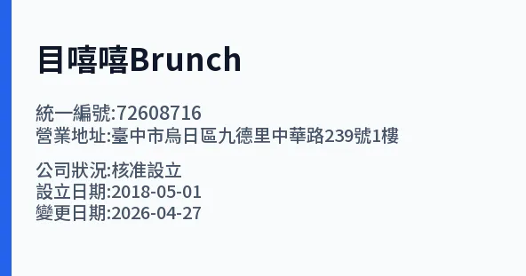 目嘻嘻Brunch的照片-統編 72608716(臺中市) 公司登記資料與營業項目詳細圖表