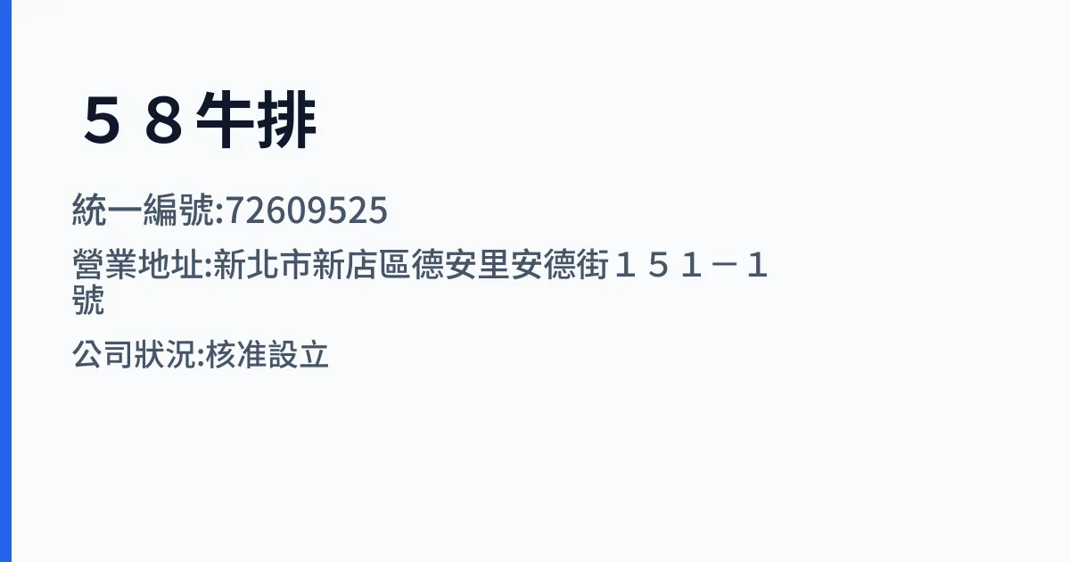 58牛排 - 統編 72609525(新北市) 公司登記資料與營業項目詳細圖表