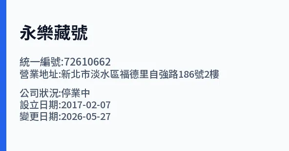 永樂藏號的照片-統編 72610662(新北市) 公司登記資料與營業項目詳細圖表