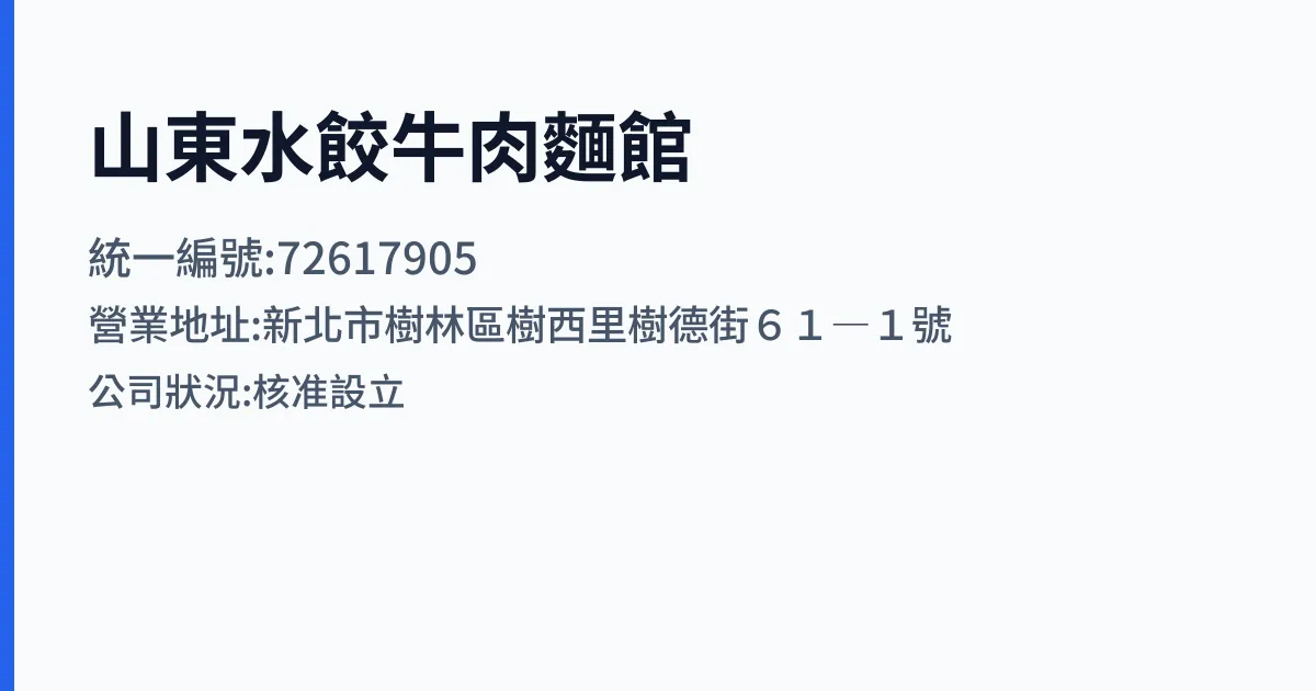 山東水餃牛肉麵館 - 統編 72617905（新北市） 公司登記資料與營業項目詳細圖表