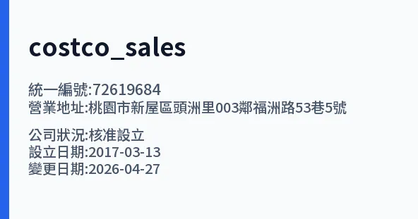 costco_sales的照片-統編 72619684(桃園市) 公司登記資料與營業項目詳細圖表