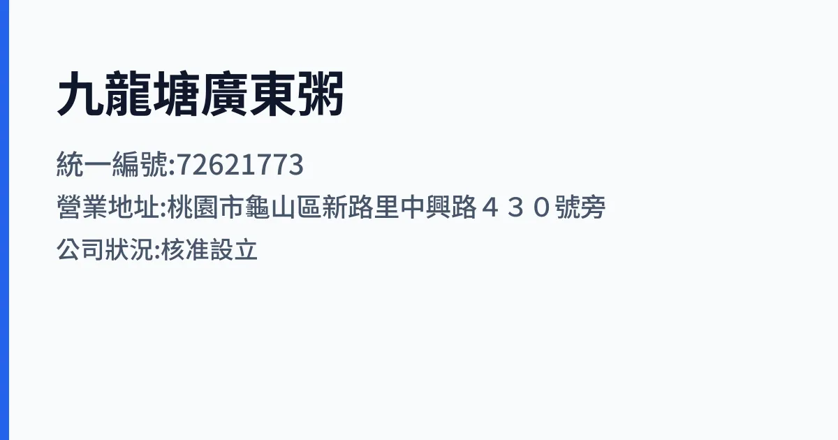 九龍塘廣東粥 - 統編 72621773(桃園市) 公司登記資料與營業項目詳細圖表