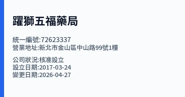 躍獅五福藥局的照片-統編 72623337(新北市) 公司登記資料與營業項目詳細圖表