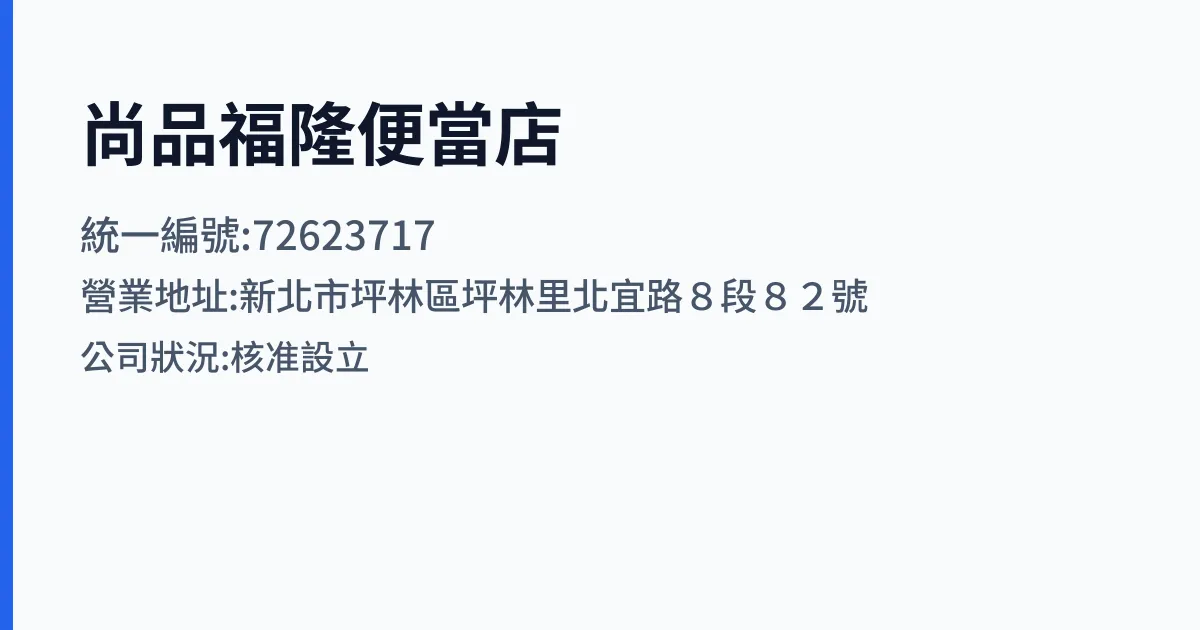 尚品福隆便當店 - 統編 72623717(新北市) 公司登記資料與營業項目詳細圖表