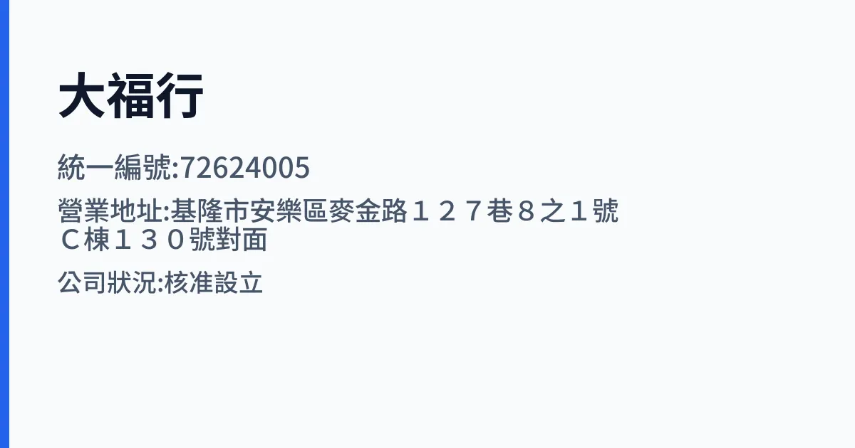 大福行 - 統編 72624005(基隆市) 公司登記資料與營業項目詳細圖表