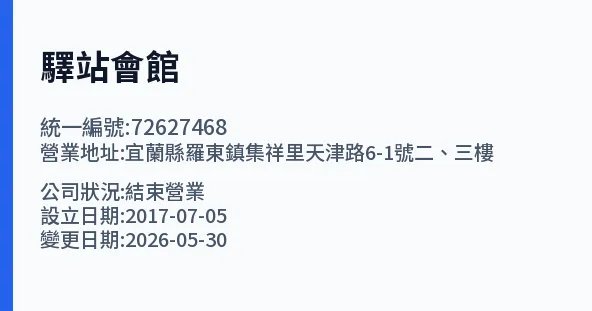 驛站會館的照片-統編 72627468(宜蘭縣) 公司登記資料與營業項目詳細圖表