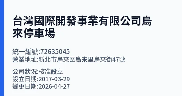 台灣國際開發事業有限公司烏來停車場的照片-統編 72635045(新北市) 公司登記資料與營業項目詳細圖表