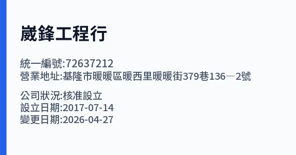 崴鋒工程行的照片-統編 72637212(基隆市) 公司登記資料與營業項目詳細圖表