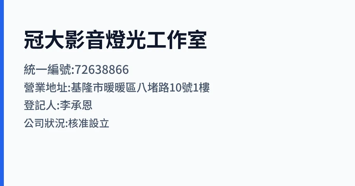 冠大影音燈光工作室 - 統編 72638866(基隆市) 公司登記資料與營業項目詳細圖表
