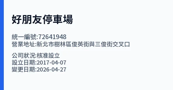 好朋友停車場的照片-統編 72641948(新北市) 公司登記資料與營業項目詳細圖表