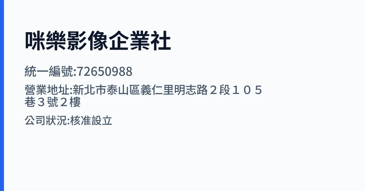 咪樂影像企業社 - 統編 72650988(新北市) 公司登記資料與營業項目詳細圖表