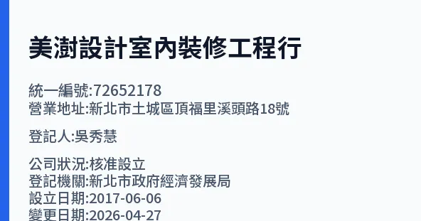 美澍設計室內裝修工程行的照片-統編 72652178(新北市) 公司登記資料與營業項目詳細圖表