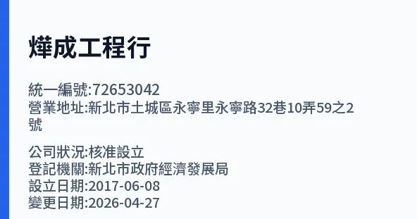 燁成工程行的照片-統編 72653042(新北市) 公司登記資料與營業項目詳細圖表