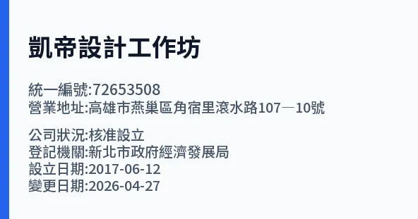 凱帝設計工作坊的照片-統編 72653508(高雄市) 公司登記資料與營業項目詳細圖表