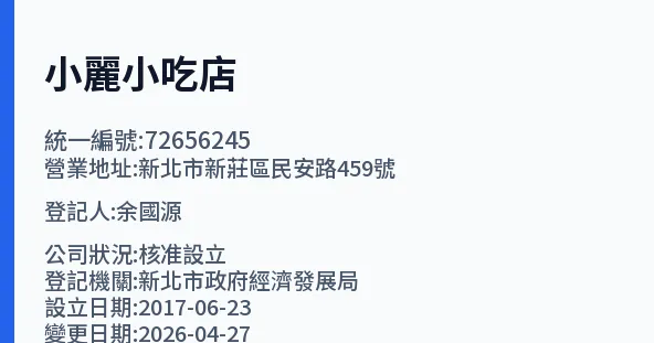 小麗小吃店的照片-統編 72656245(新北市) 公司登記資料與營業項目詳細圖表