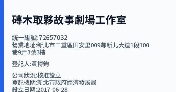 磚木取夥故事劇場工作室的照片-統編 72657032(新北市) 公司登記資料與營業項目詳細圖表
