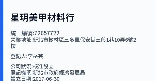 星玥美甲材料行的照片-統編 72657722(新北市) 公司登記資料與營業項目詳細圖表