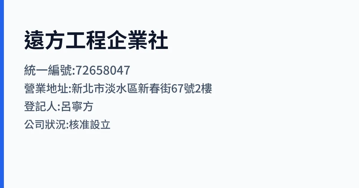 遠方工程企業社 - 統編 72658047(新北市) 公司登記資料與營業項目詳細圖表