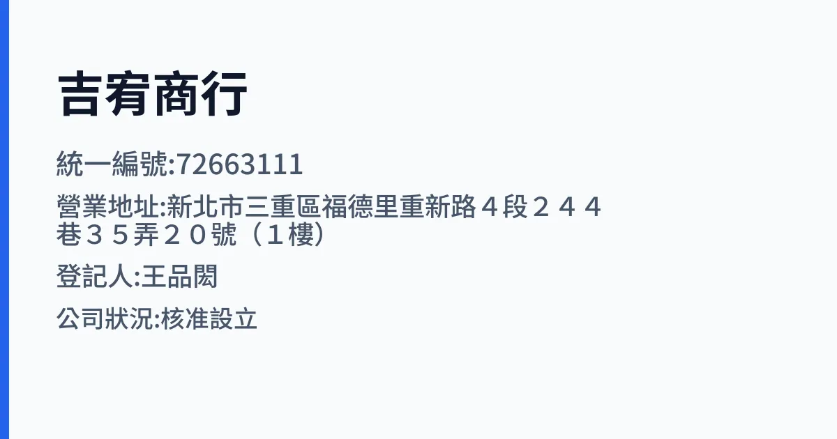 吉宥商行 - 統編 72663111(新北市) 公司登記資料與營業項目詳細圖表