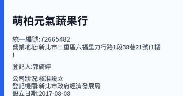 萌柏元氣蔬果行的照片-統編 72665482(新北市) 公司登記資料與營業項目詳細圖表
