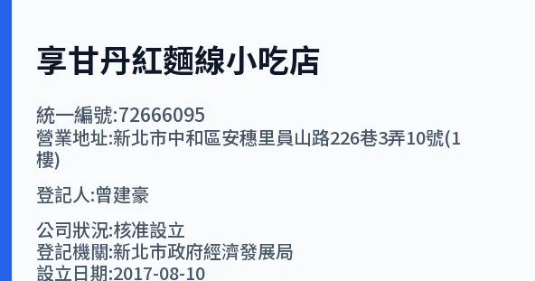 享甘丹紅麵線小吃店的照片-統編 72666095(新北市) 公司登記資料與營業項目詳細圖表