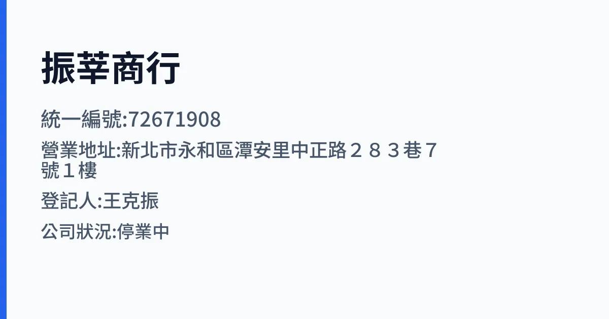 振莘商行 - 統編 72671908(新北市) 公司登記資料與營業項目詳細圖表