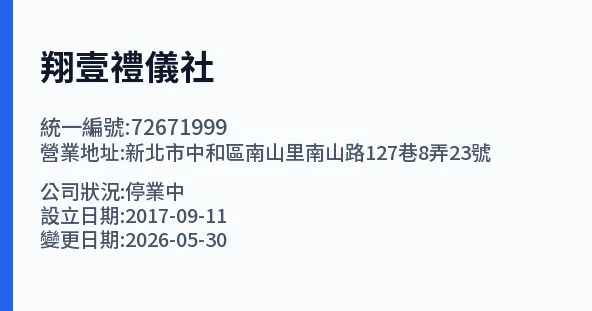 翔壹禮儀社的照片-統編 72671999(新北市) 公司登記資料與營業項目詳細圖表