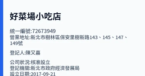 好菜場小吃店的照片-統編 72673949(新北市) 公司登記資料與營業項目詳細圖表