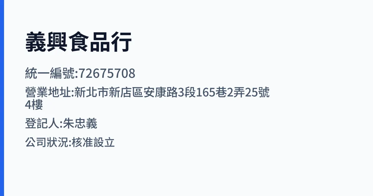 義興食品行 - 統編 72675708(新北市) 公司登記資料與營業項目詳細圖表