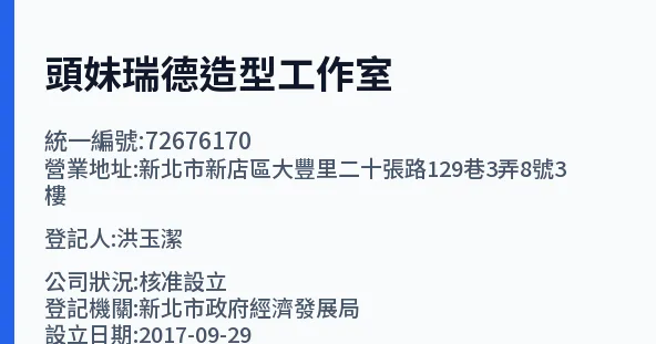 頭妹瑞德造型工作室的照片-統編 72676170(新北市) 公司登記資料與營業項目詳細圖表