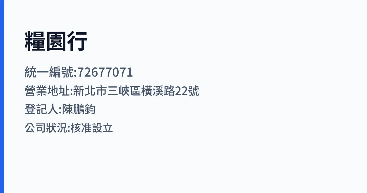 糧園行 - 統編 72677071(新北市) 公司登記資料與營業項目詳細圖表