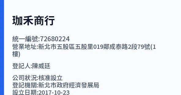 珈禾商行的照片-統編 72680224(新北市) 公司登記資料與營業項目詳細圖表