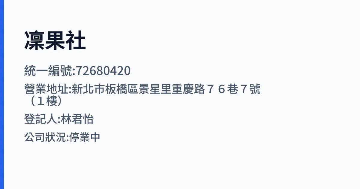 凜果社 - 統編 72680420(新北市) 公司登記資料與營業項目詳細圖表