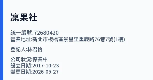 凜果社的照片-統編 72680420(新北市) 公司登記資料與營業項目詳細圖表