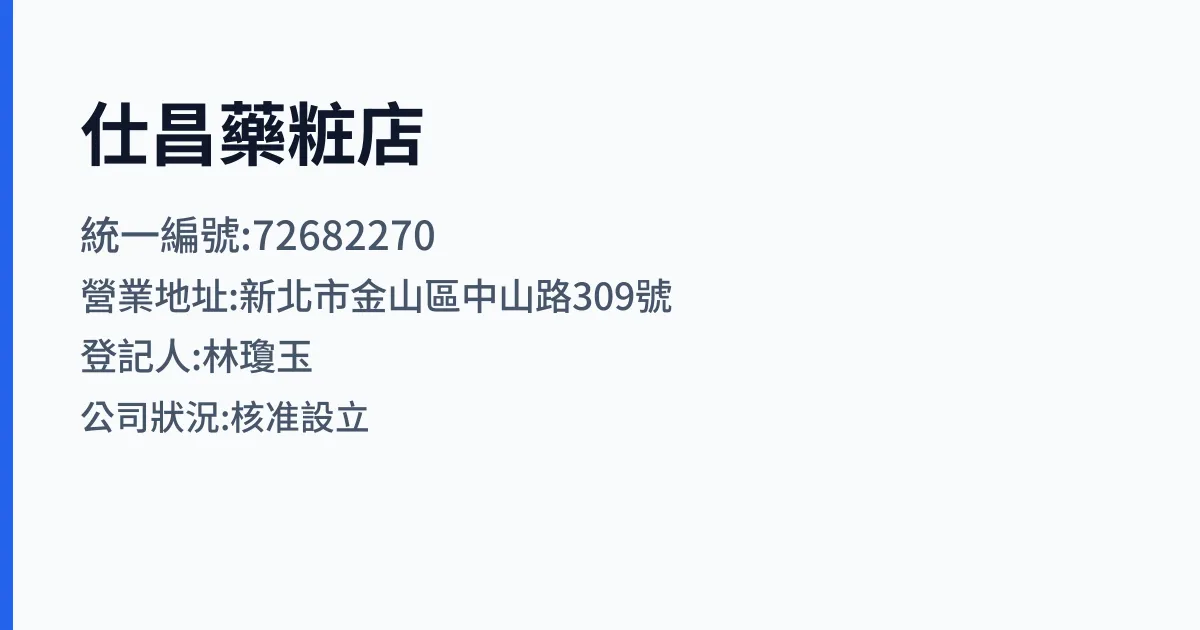 仕昌藥粧店 - 統編 72682270（新北市） 公司登記資料與營業項目詳細圖表