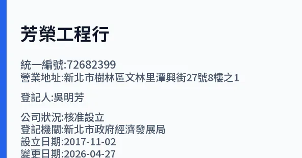 芳榮工程行的照片-統編 72682399(新北市) 公司登記資料與營業項目詳細圖表