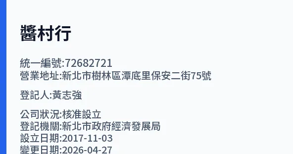 醬村行的照片-統編 72682721(新北市) 公司登記資料與營業項目詳細圖表