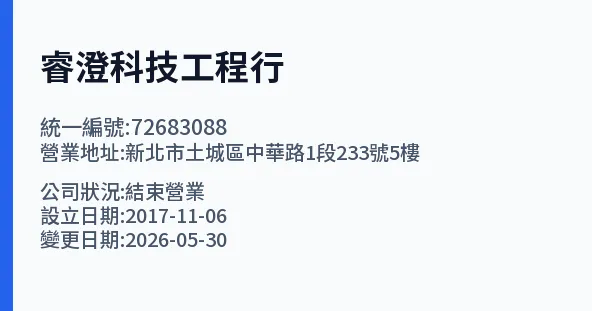 睿澄科技工程行的照片-統編 72683088(新北市) 公司登記資料與營業項目詳細圖表