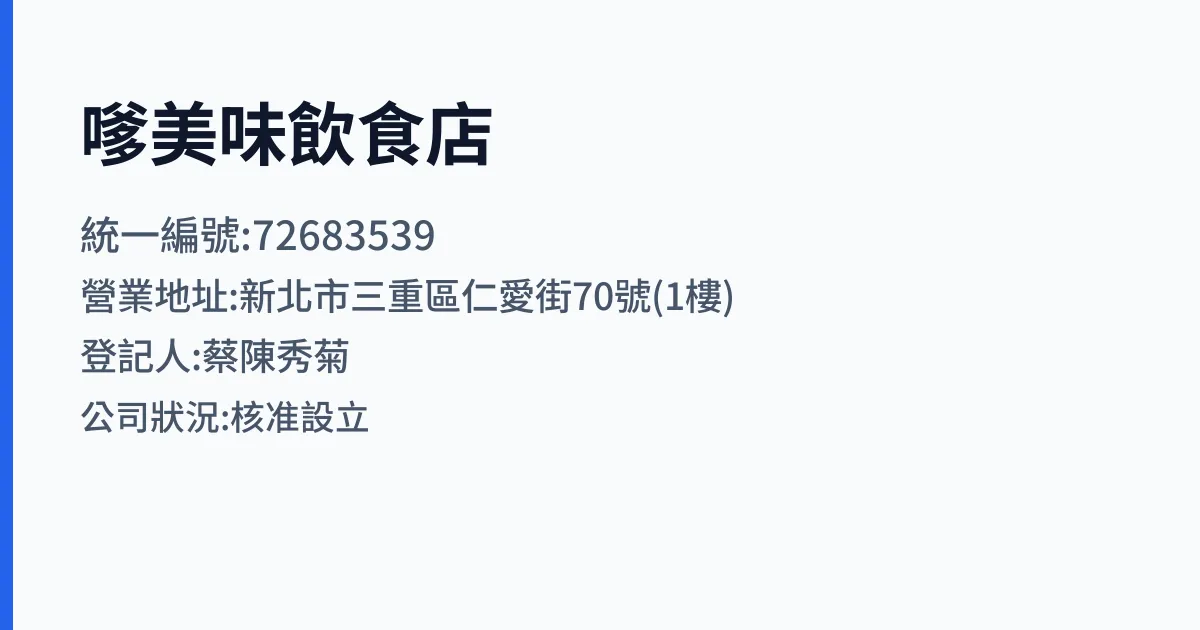 嗲美味飲食店 - 統編 72683539(新北市) 公司登記資料與營業項目詳細圖表