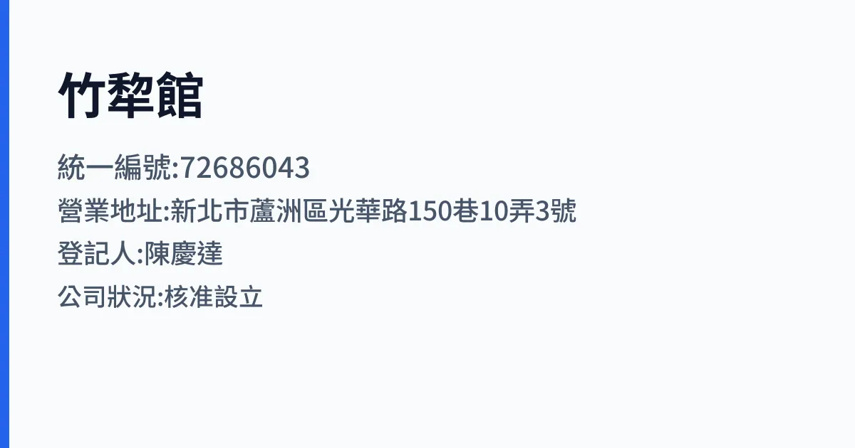 竹犂館 - 統編 72686043(新北市) 公司登記資料與營業項目詳細圖表