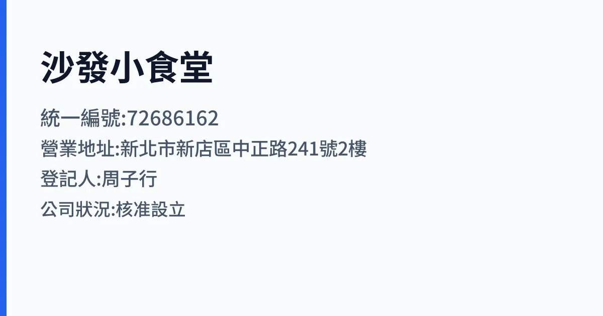 沙發小食堂 - 統編 72686162(新北市) 公司登記資料與營業項目詳細圖表