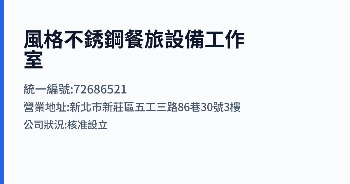 風格不銹鋼餐旅設備工作室 - 統編 72686521(新北市) 公司登記資料與營業項目詳細圖表