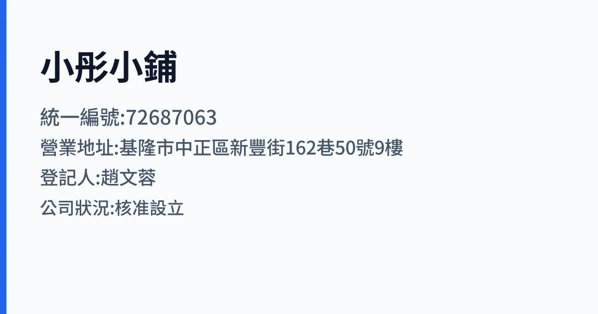 小彤小鋪 - 統編 72687063(基隆市) 公司登記資料與營業項目詳細圖表