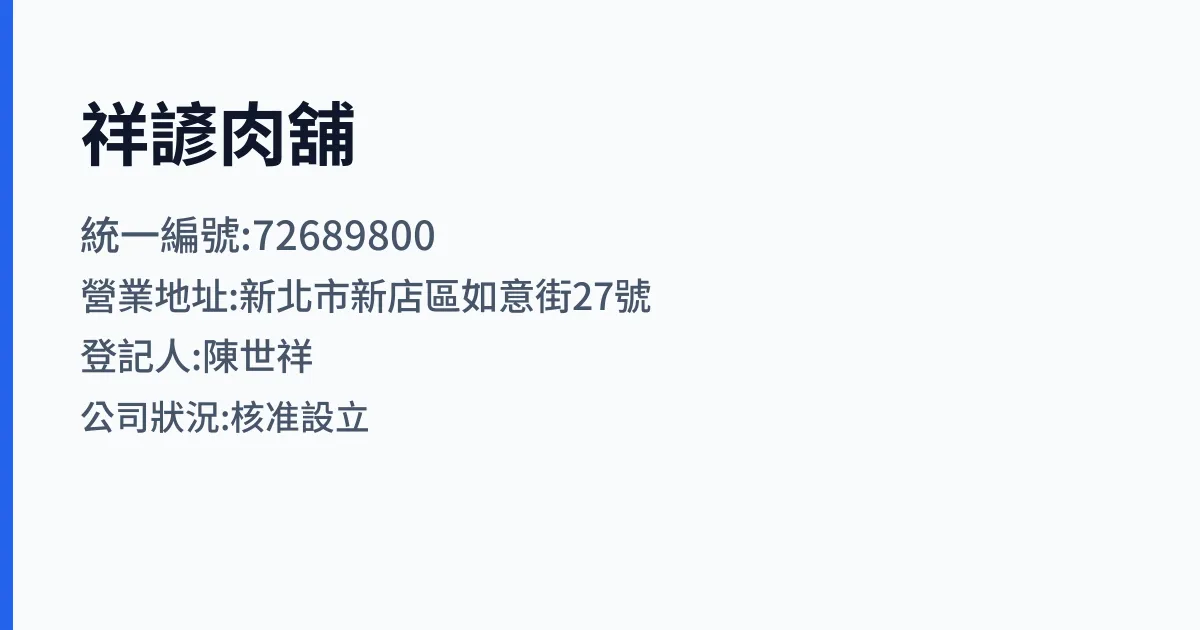 祥諺肉舖 - 統編 72689800（新北市） 公司登記資料與營業項目詳細圖表