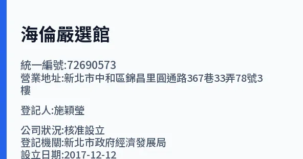 海倫嚴選館的照片-統編 72690573(新北市) 公司登記資料與營業項目詳細圖表