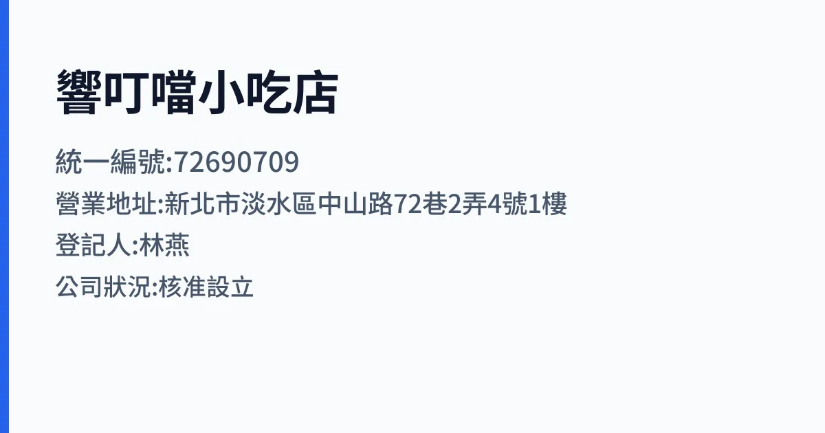 響叮噹小吃店 - 統編 72690709（新北市） 公司登記資料與營業項目詳細圖表
