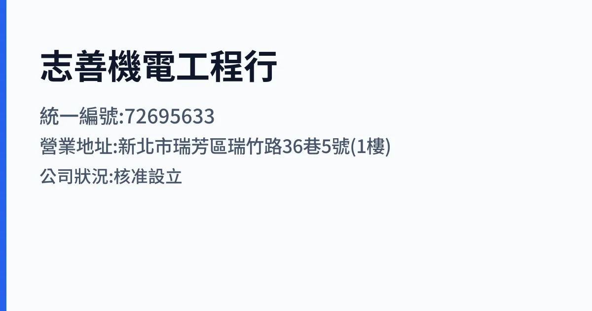 志善機電工程行 - 統編 72695633(新北市) 公司登記資料與營業項目詳細圖表