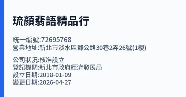 琉顏翡語精品行的照片-統編 72695768(新北市) 公司登記資料與營業項目詳細圖表