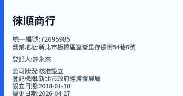 徠順商行的照片-統編 72695985(新北市) 公司登記資料與營業項目詳細圖表